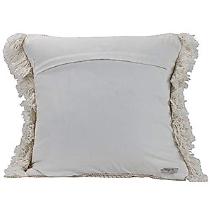 Foreside Home & Garden White Braided Geometric Pattern Handwoven 18x18 Decorative Cotton Throw Pillow with Hand Tied Fringe