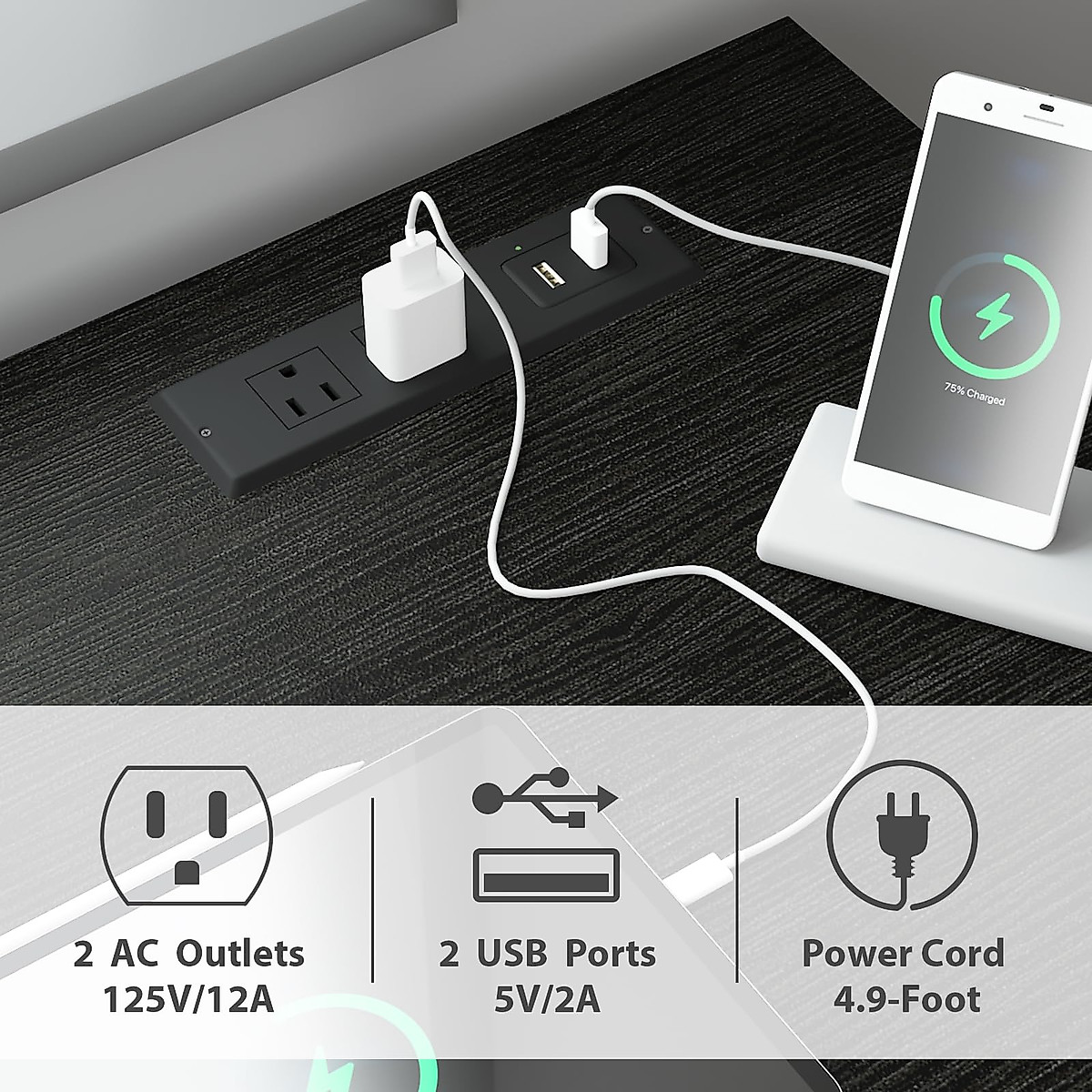 YAOHUOO 47 Inch Computer Desk with 2 Wooden Drawers/Power Outlet/USB Charging Port, Home Office Desks with Storage Shelves for Bedroom,Modern Writing Desk,Work Desk,Study Table(Black)