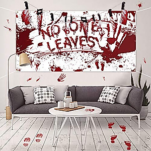Halloween Decorations Set - Bloody Backdrop & Garland Banner & Footprints Handprints Floor Clings Decals - Zombie Vampire Party Supplies Garage Yard Outdoor Indoor Decor