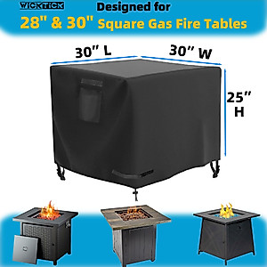 WICKTICK Square Gas Fire Pit Cover 30 x 30 x 25 Inch, Waterproof & 600D Heavy Duty Fire Table Cover, Compatible with Ciays, Xbeauty, Bali Outdoors and More 28x28, 30x30 Inch Patio Propane Firepits