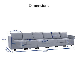 Naomi Home Elizabeth Modern DIY Collection - Convertible Modular Sectional Sofa - Ultimate Sofa Experience - Linen Sofa Couch for Living Room, Apartment, Office - 6 Piece Modular Sectional - Gray