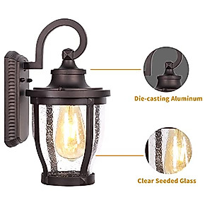 Miyole 12.5” Exterior Wall Light, Outdoor Wall Sconce Fixtures, Oil Rubbed Bronze Porch Light, Anti-Rust Wall Mount Lighting with Clear Seeded Glass for Exterior Porch Patio House Garage Farmhouse