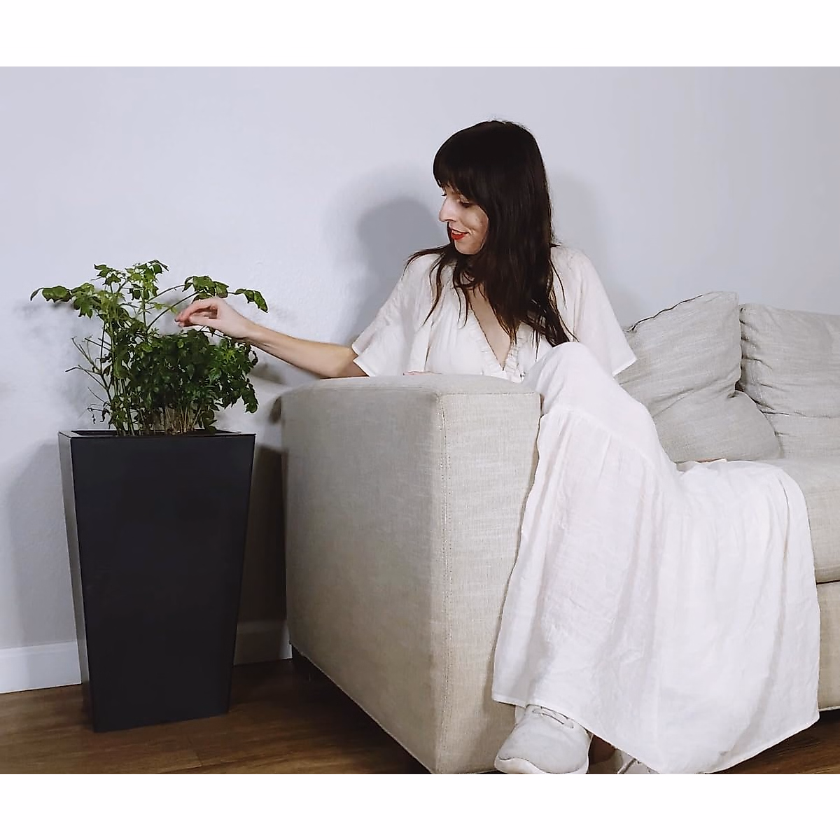 Shineloha 2 Pack Tall Planters + Baskets (Self Watering) (20" H) | Tall Planters for Outdoor & Indoor, Tall Front Porch Planters