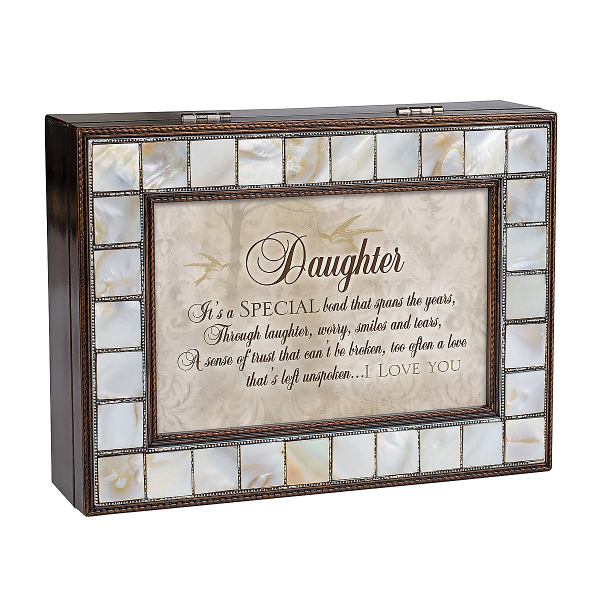 Cottage Garden Daughter Special Bond Mother of Pearl Amber Jewelry Music Box Plays Amazing Grace