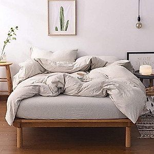 LIFETOWN 100% Jersey Knit Cotton Duvet Cover Set T-Shirt Feel Bedding Set Ultra Soft Wrinkle-Free (Oatmeal Beige, Queen)