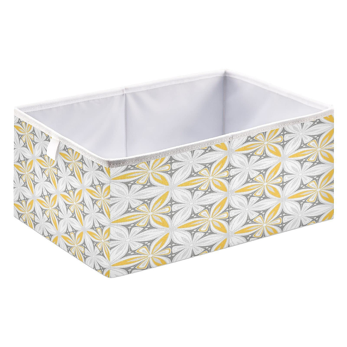 Kigai Flowers Gray Yellow Fabric Storage Bin 11" x 11" x 11" Cube Baskets Collapsible Store Basket Bins for Home Closet Bedroom Drawers Organizers