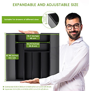 Utopia Kitchen Bamboo Cutlery & Knives Tool Tray - 8 Compartments - Expandable Organizer (Bulk Pack of 5)