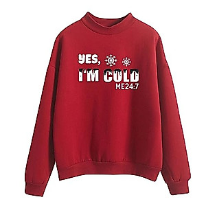 Yes I'm Cold Me 24:7 Sweatshirst for Women Fall Snowflake Pattern Long Sleeve Crew Neck Pullover Sweaters Oversized Tops