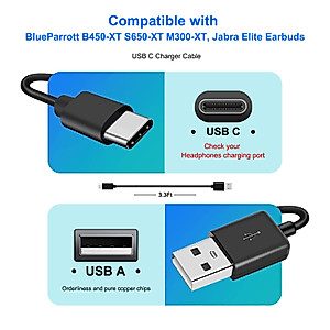 USB-C Charger Charging Cable Cord Compatible for BlueParrott B450-XT S650-XT M300-XT, Jab Elite 3 4 7 7 Pro Elite 75t Elite 85t Elite 85h, Elite Active 75t Earbuds, Evolve2 30 40 65 85 75 Headphones