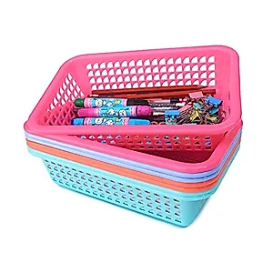 Honla Rectangular Small Plastic Storage Baskets Organizer,Set of 8 in 4 Assorted Colors,Pink,Teal,Blue,Orange