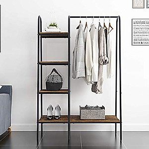 soges Free-Standing Garment Racks Metal Clothing Rack with Storage Shelvels and Hanging Rod Closet Storage Organizer Clothing Rack Black,UT-011