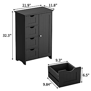 YESHOMY Bathroom Storage Cabinet, Side Free Standing Organizer with Large Space and Adjustable Shelves, Home Office Furniture for Multifunction in Living Room, Hallway, Kitchen, Bedroom, Black