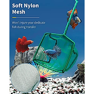 Pawfly 4 Inch Aquarium Fish Net with Braided Metal Handle Small Square Net with Soft Fine Mesh Sludge Food Residue Wastes Skimming Cleaning Net for Fish Tanks Small Koi Ponds and Pools