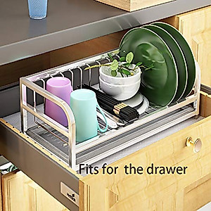 Dish Drying Rack, 304 Stainless Steel Dish Dryer Rack with Removable Drainer Tray Stand On Counter Top Sturdy, Durable and, 16.5" L x 7.9" W x 6.5" H Silver