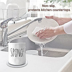 ASAMKING Sponge Holder Caddy, White Sponge Holder for Kitchen Sink,Farmhouse Sink Sponge Holder, Ceramic Porcelain Cup for Sponges,Sponge Warm Home ，Milky White.