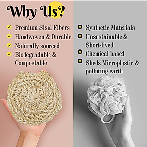 Natural Handwoven - Sisal Loofah - Body Scrubber Made from Premium Agave Fibers - Arabic - Turkish Style Shower loofah - Loofah Sponge with bar Soap Pouch - Loofah Exfoliating Body Scrubber (2-Pack)