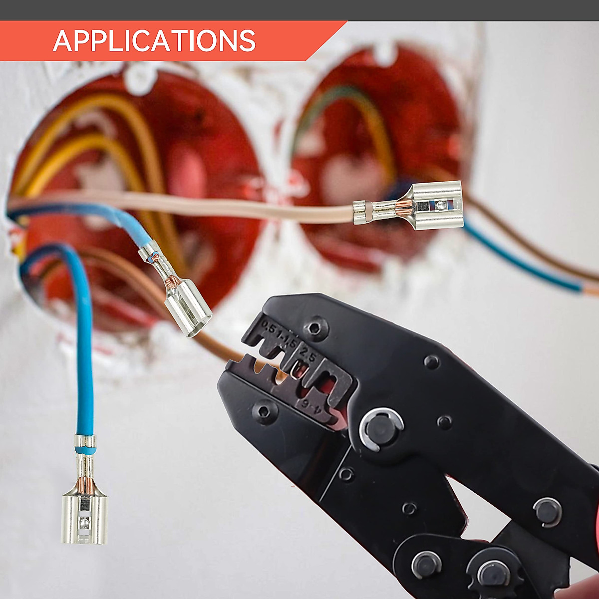 HKS Crimping Tool For Non-Insulated Open Barrel Terminals & Receptacles - Ratcheting Wire Crimpers - AWG 20-10 (0.5-6mm²) U-Shaped- Ratchet Terminal Crimper - Electrical Crimping Tool