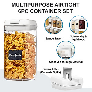 Shazo Airtight Food Storage Containers with Lids - 6 PC BPA Free Clear Plastic Cereal Containers with Easy Lock Lids for Kitchen and Pantry Organization for Snacks and Pasta - 1.2 L