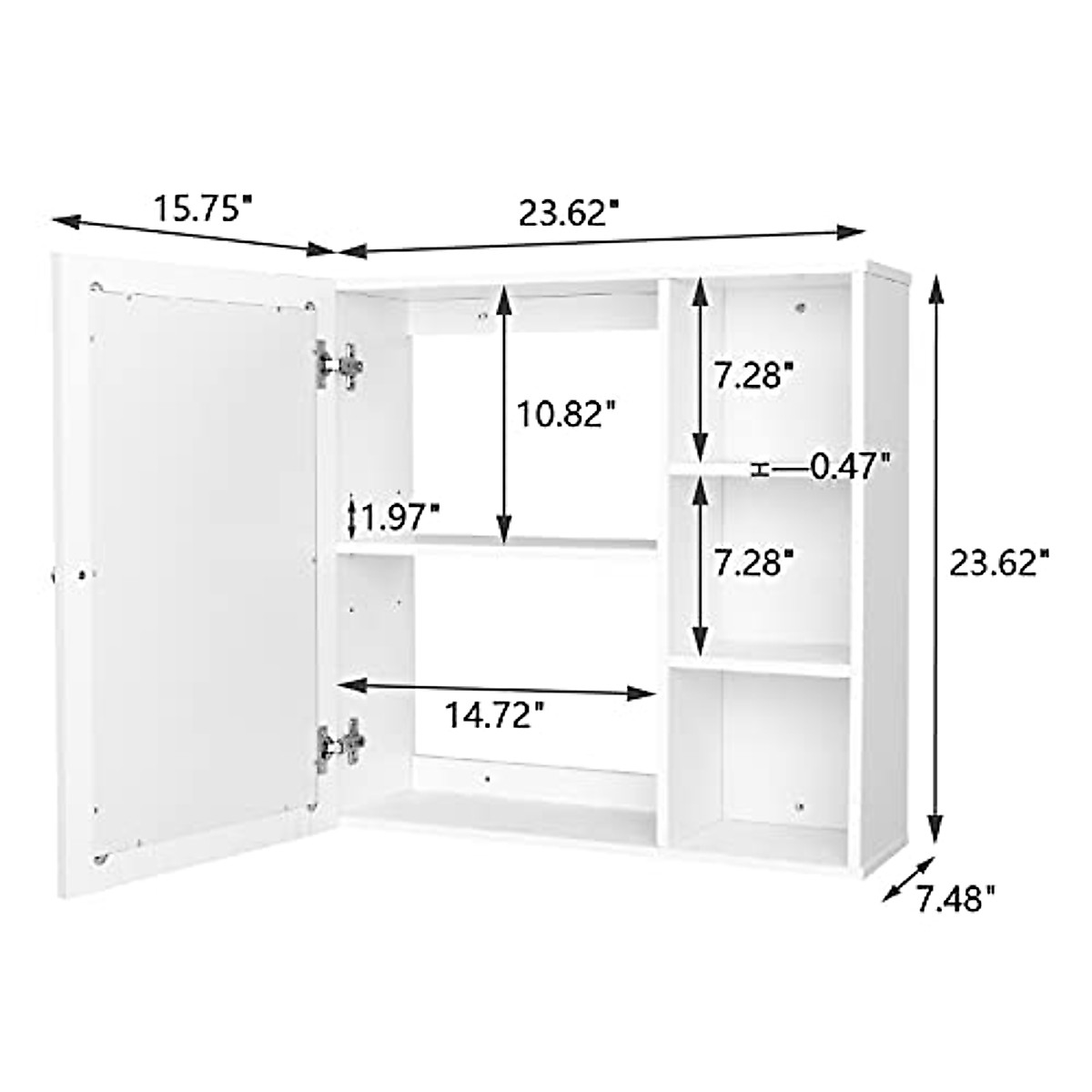 Wall Cabinet Hanging Bathroom Storage Organizer Wall Mount Bathroom Cabinet Wooden Medicine Cabinet Cupboard Storage Organizer with 2 Doors and 1 Shelf (Ship from USA)