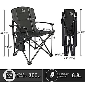 TIMBER RIDGE Folding Camping Chair with Padded Hard Armrest and Cup Holder-for Outdoor, Camp, Fishing, Hiking, Lawn, Including Carry Bag, Aluminum, (Black)