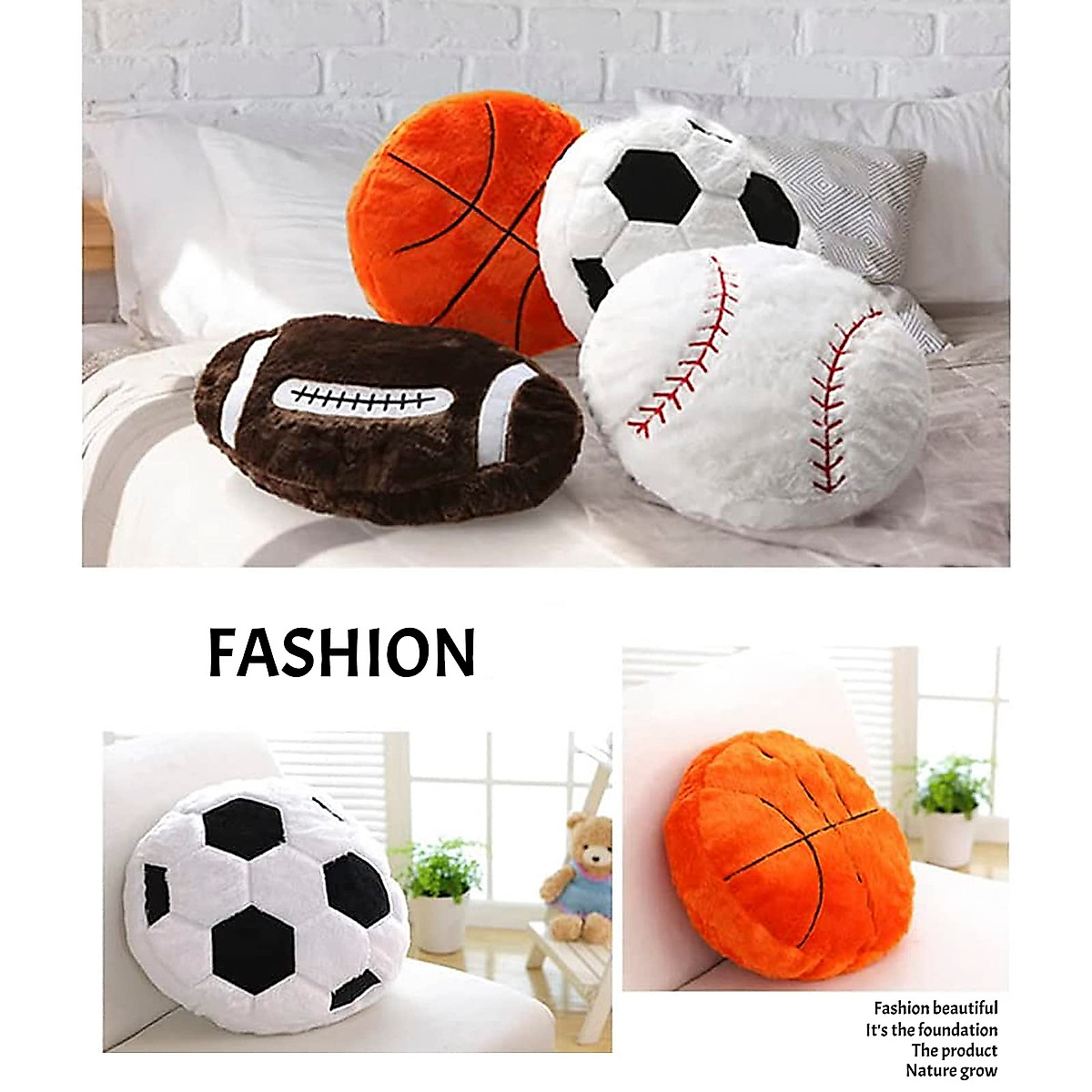 Cozy Plush Soccer Throw Pillow Soft Stuffed Sports Ball Shape Pillow Thick Round Back Cushion Sofa Room Car Decoration, 17.7 Inches