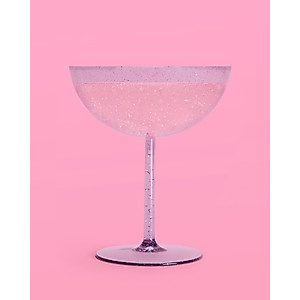 xo, Fetti Lavender Plastic Glitter Coupe Cups - Set of 4 | Bachelorette Party Decorations, Purple Cute Birthday Party Supplies, Reusable Bridal Shower Drinkware