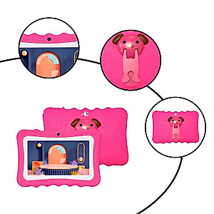 7-inch Children's Tablet Computer 1+8G Android Tablet Cartoon Front And Rear Dual Camera Tablet Children's Early Education Learning Machine Parent-child Gift, Shockproof Case, Educational, Games (Red)