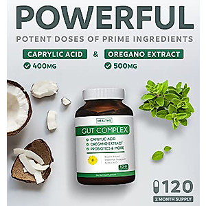 Candida Support (120 Capsules) - Caprylic Acid, Oregano Oil & Probiotics Help Maintain Already Normal Levels of Yeast and Candida - Vegetarian, Non-GMO Intestinal Supplement - Gut Cleanse (No Pills)