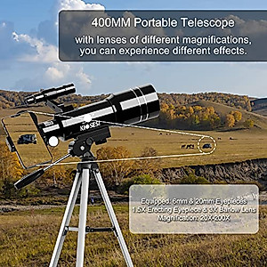 KIOSESI Telescope for Adults & Kids, 70mm Aperture 400mm Refractor Telescope (20X-200X) for Astronomy Beginners, Portable Telescope with Phone Adapter & Wireless Remote, Astronomy Gifts for Kids