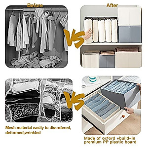 Msthreeup Wardrobe Clothes Organizer for Folded Clothes -7 Grids Drawer Dividers Organizers for Jeans Pants Shirts Leggings T-shirt (L-GRAY-1PCS)