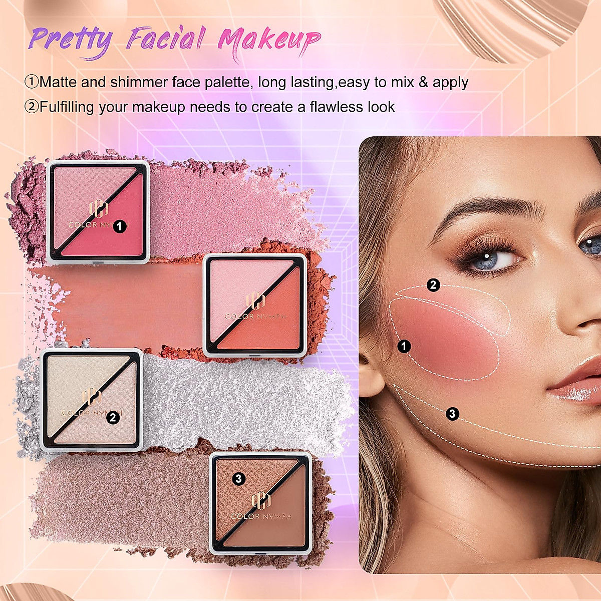 Color Nymph Beginner Makeup Kit For Girls With Train Case, Full Starter Cosmetics Makeup Set Included Included 32 Colors Eyeshadow, Bronzer, Contour Powder, Blush, Highlighter, Lip Gloss (Pink)