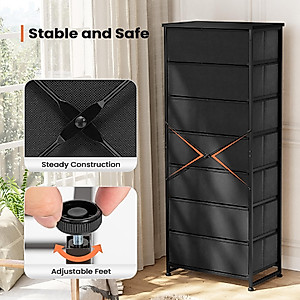 Products Tall Dresser, 7-Drawer Fabirc Storage Tower, Chests of Drawers - Vertical Organizer Unit for Bedroom, Hallway, Nursery, Closets - Steel Frame, Wood Top & Handles, Black