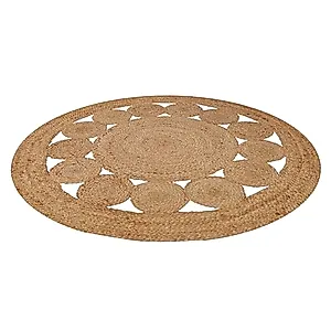 Tepo Round Jute Rug 3 ft, Braided Area Rug for Kitchen, Living Room and Bedroom, 100% Natural Rustic Hand Woven Rug, Round Woven Rug