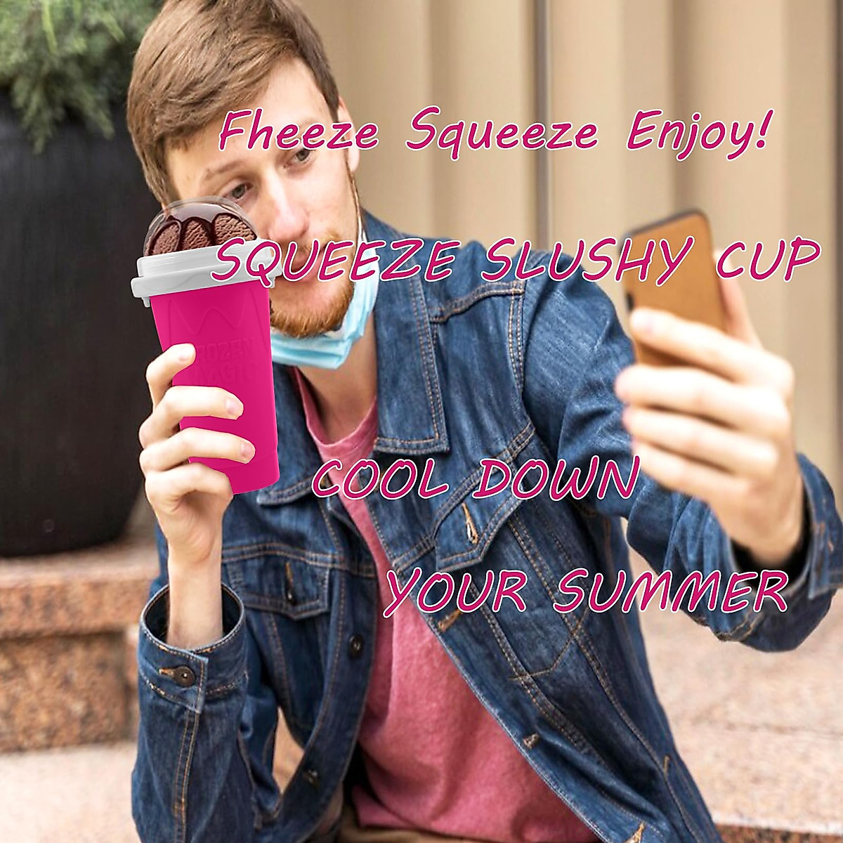 Slushie Maker Cup - DIY Magic Slushy Maker Squeeze Cup for Homemade Milk Shake Ice Cream Maker, Portable Smoothie Squeeze Cup for Juices and Milk, Birthday Gifts for Friends&Family(Pink)