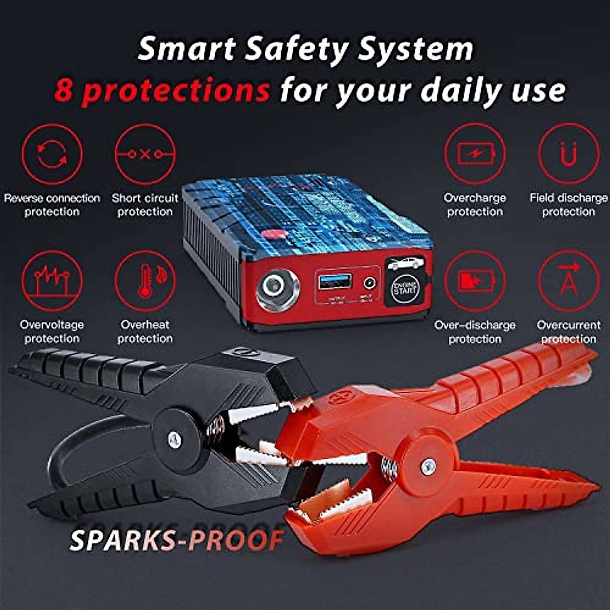 Battery Jump Starter, Rosfim 1500A Portable Car Jump Starter Pack (Up to 6.5L Gas or 4.0L Diesel Engine) 13800mAh Car Starter with LED Flashlight 12V Lithium Portable Car Battery Booster Pack