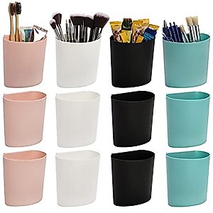 Lyellfe 12 Pack Hanging Cup Holder, Hanging Bucket for Rolling Cart, Small Plastic Pencil Holder, Plants Container with Drain Hole, Desktop Cleaning Trash Organizer for Home Decor, Office, Kitchen