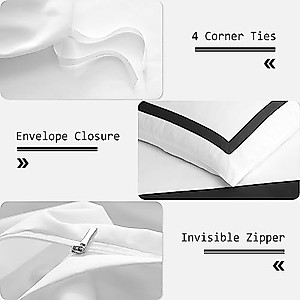 OSVINO Hotel Duvet Cover Set Queen Size 3Pcs Microfiber Black Line Pattern Bedding Collection Ultra Soft Breathable Duvet Cover with Pillowcases