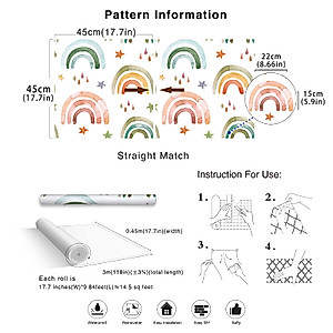 HAOKHOME Peel and Stick Rainbow Wallpaper Cute Raindrop Stars White/Orange/Green Removable for Nursery Kids Bedroom Decor 17.7in x 118in