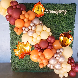 ECEAE 123Pcs Fall Balloon Garland Arch Kit, Burgundy, Orange, Nude, Metallic Rose Gold Balloons with Leaf Chestnut Balloons, for Autumn Thanksgiving Balloon Arch, Baby Shower Party Decorations