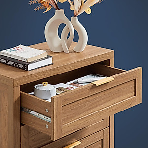 OAKHAM HOME Dresser for Bedroom with 5 Drawers, Tall Dresser with Large Storage Space, Modern Wood Storage Chests of Drawers for Home, Hallway, Entryway, Weathered Oak 2 Piece