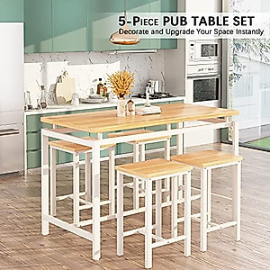 Lamerge Counter Height Dining Table and Chairs Set for 4,5 Piece Bar Table Set,Wood Kitchen Table and 4 Bar Stools for Small Spaces,Apartment, Pub,Dining Room,Oak (LCHD-O)