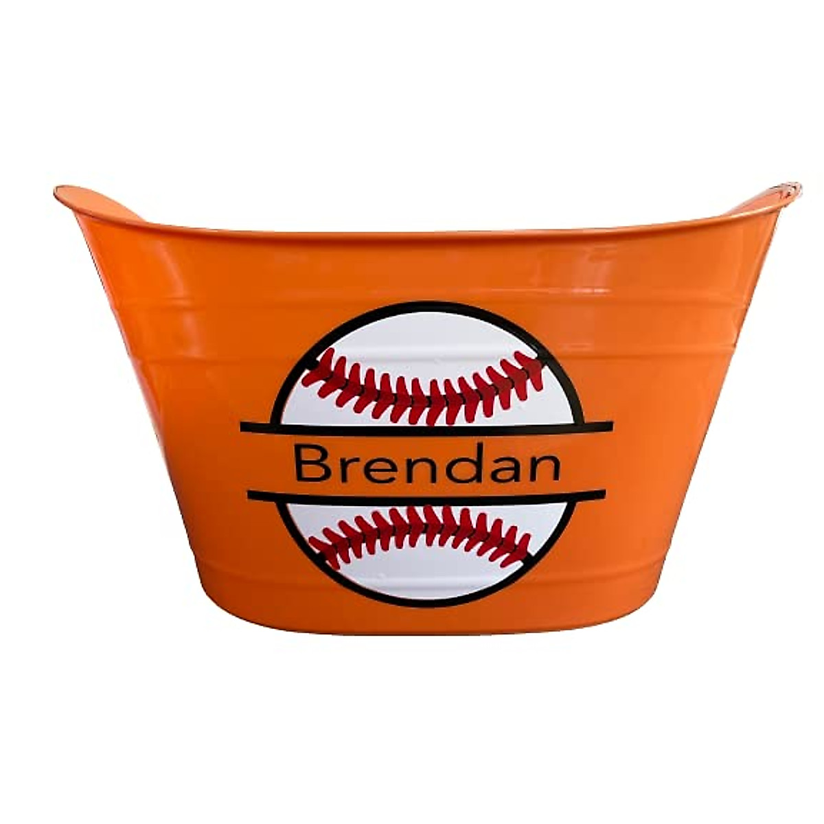 Personalized Easter Baskets for Kids - Custom Baseball Sports Bucket - Plastic Pail With Name (Orange)