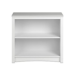 Prepac Sonoma 2-Tier Bookcase 29"H with 1 Adjustable Shelf, White Storage Cabinet, Modern Display Cabinet, Bookshelf with Storage Shelves for Home Office, Living Room, Bedroom Organizer