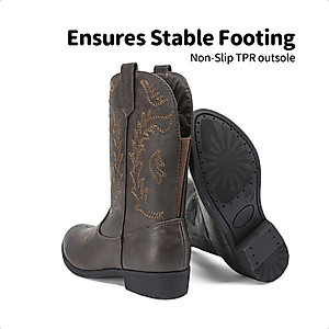 DREAM PAIRS Unisex-child SDBO214K Western Boots Boys Girls Mid Calf Riding Shoes Brown Size 2 Little Kid