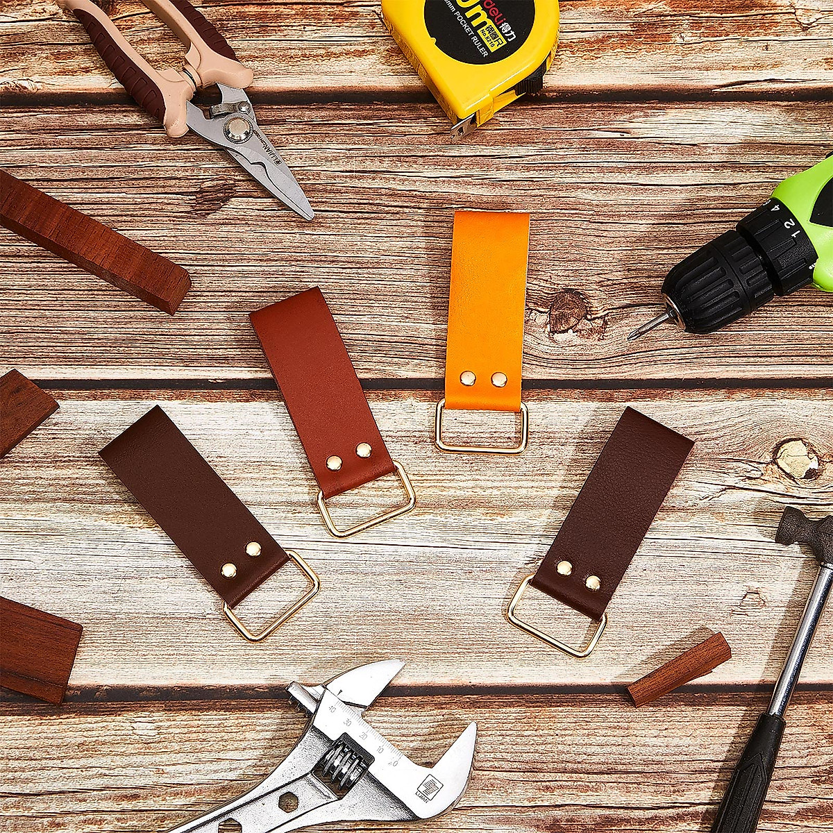 Jetec 4 Pieces Leather Belt Clip Tape Measure Clip Measuring Tape Clip Tool Belt Tape Measure Holder Drill Impact Tool Holster Tool Belt with Loops for Tape Measure, Drills, Clipped Tools