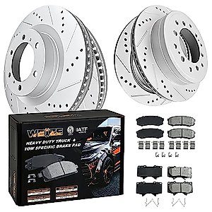 WEIZE Front Truck & Tow Brake Kit, Carbon Fiber Ceramic Brake Pads & Drilled/Slotted Brake Rotors, Fit for Toyota 4Runner 2010-2022