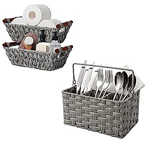 GRANNY SAYS Bundle of 2-Pack Gray Bathroom Decor Baskets & 1-Pack Plastic Cutlery Organizer