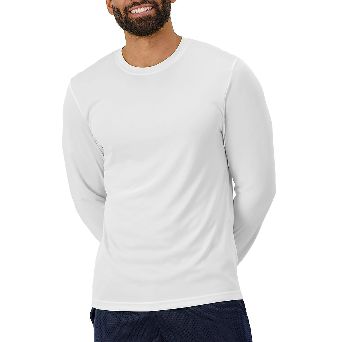 Hanes Men's Long Sleeve Cool Dri T-Shirt UPF 50+, X-Large, 2 Pack ,White