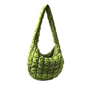 JBB Puffer Hobo Bag for Women Small Quilted Tote Handbag Padding Lightweight Puffy Shoulder Crossbody Satchel Green