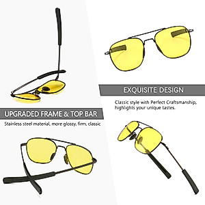 SUNGAIT Men’s Night Vision Driving Glasses Military Style Pilot Aviator eyewear (Night Lens/Gunmetal Frame) A285QKYS